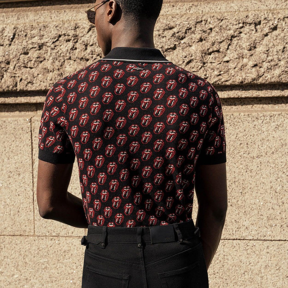 Phix X Rolling Stones Black Knitted Tongue Pattern Polo & Phix