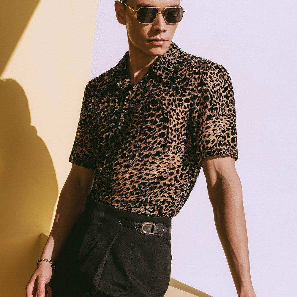 Phix X Rolling Stones Cuban Semi Sheer Leopard Effect Velvet Shirt & Phix