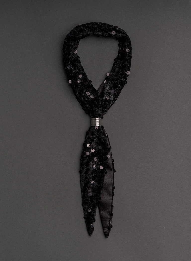 Black Sequin Ring Tie Neck Scarf & Phix