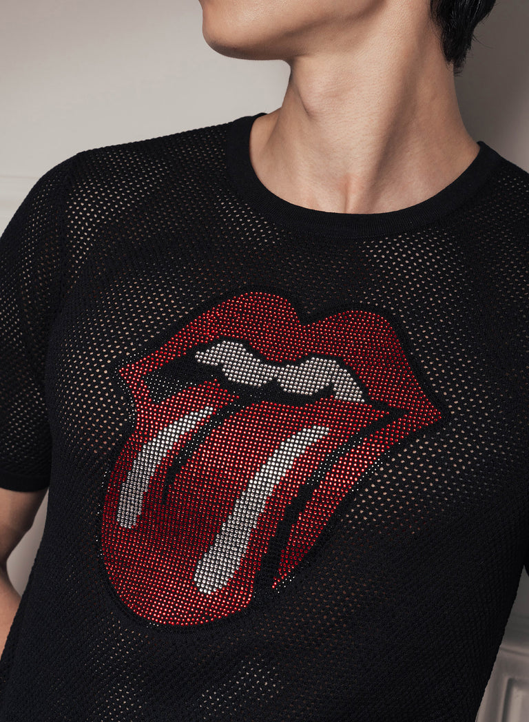 Phix X Rolling Stones Black Rhinestone Tongue Top & Phix