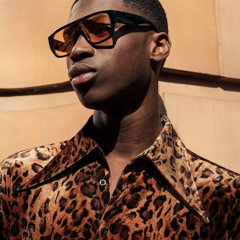 Rust Leopard Dagger Collar Velvet Shirt & Phix