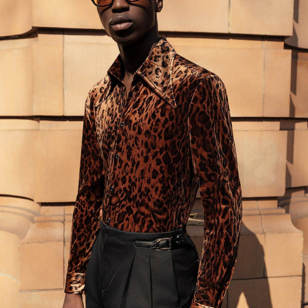 Rust Leopard Dagger Collar Velvet Shirt & Phix