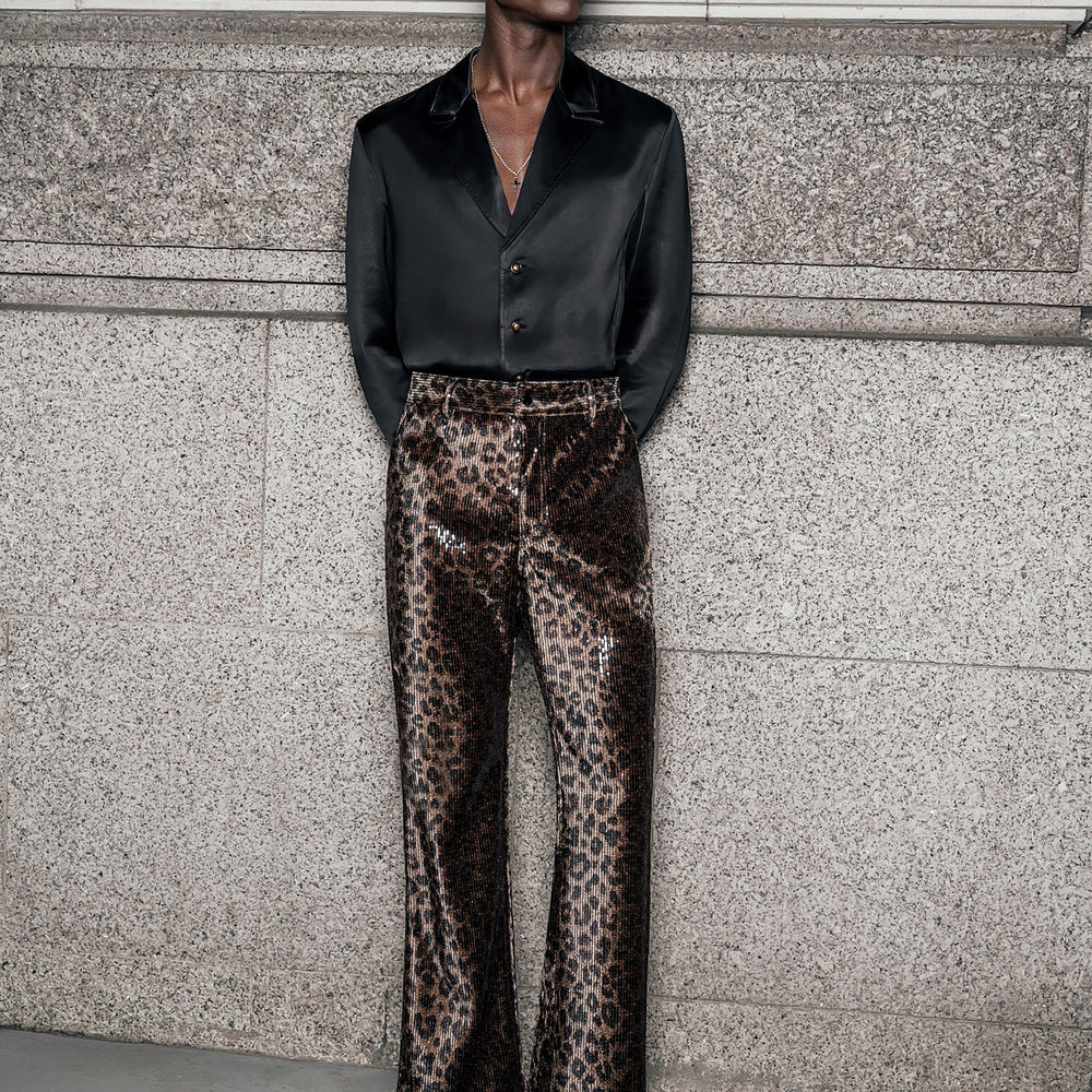 Brown Leopard Print Sequin Flares & Phix