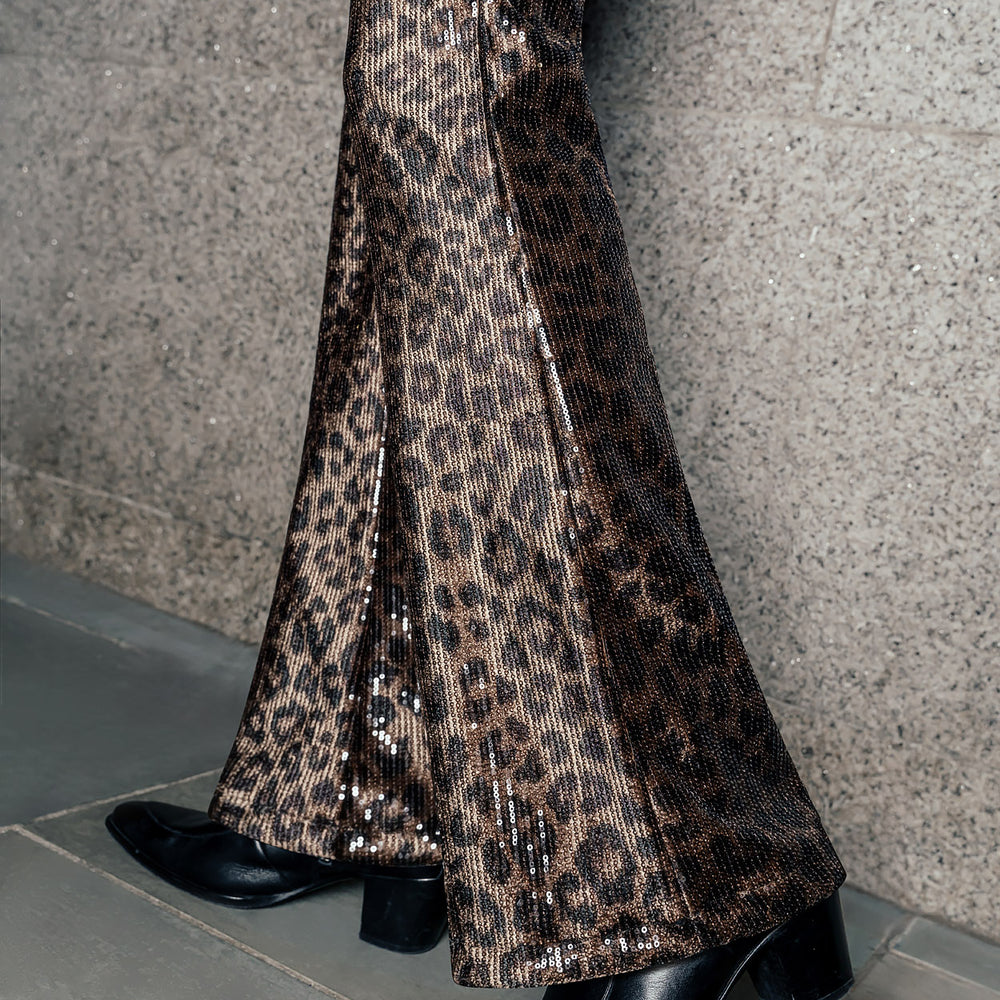 Brown Leopard Print Sequin Flares & Phix