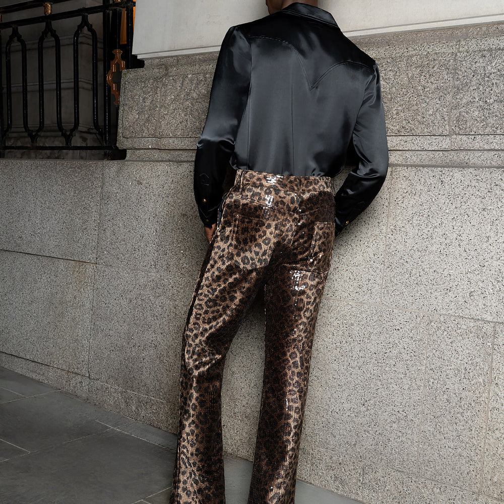 Brown Leopard Print Sequin Flares & Phix