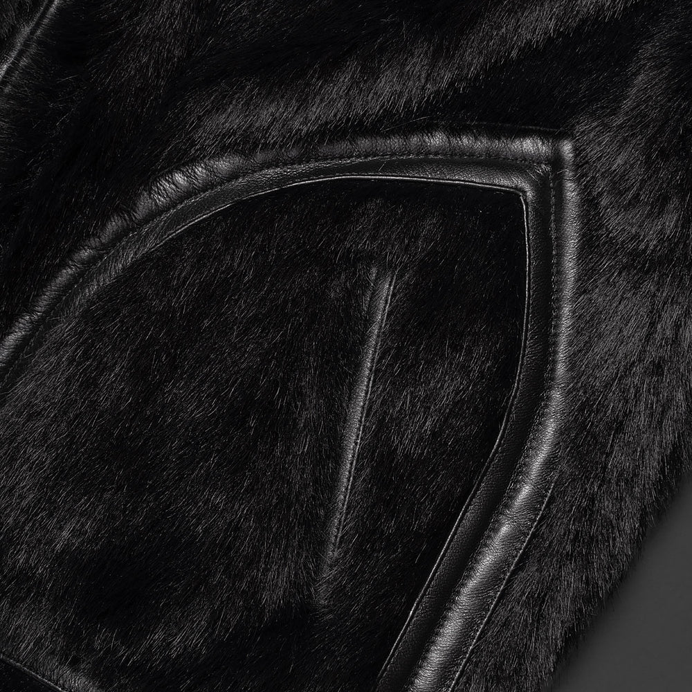 Black Faux Fur Leather Trim Jacket & Phix