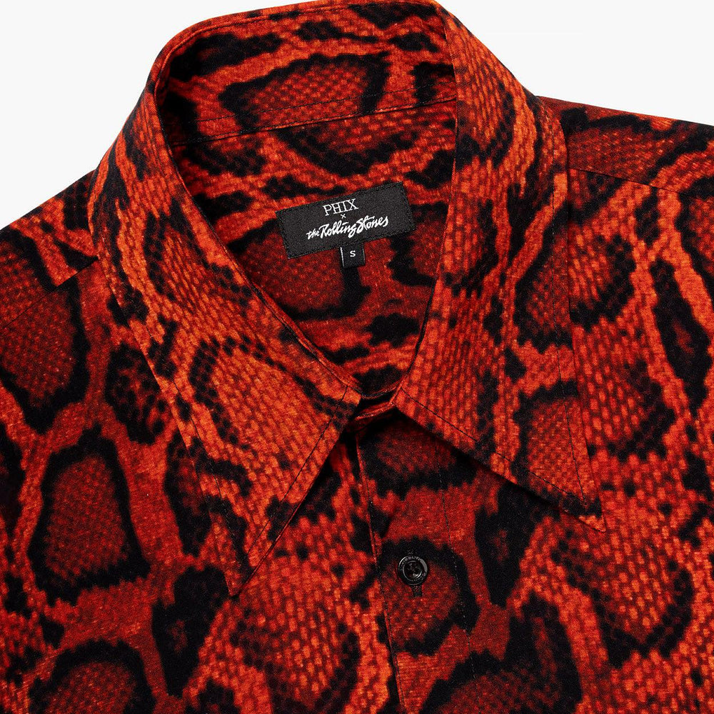 Phix X Rolling Stones Red Snake Print Effect Viscose Shirt & Phix