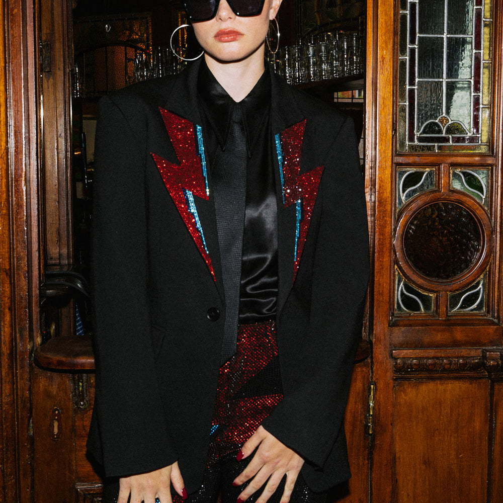 Phix X David Bowie Rhinestone Bolt Womens Blazer & Phix