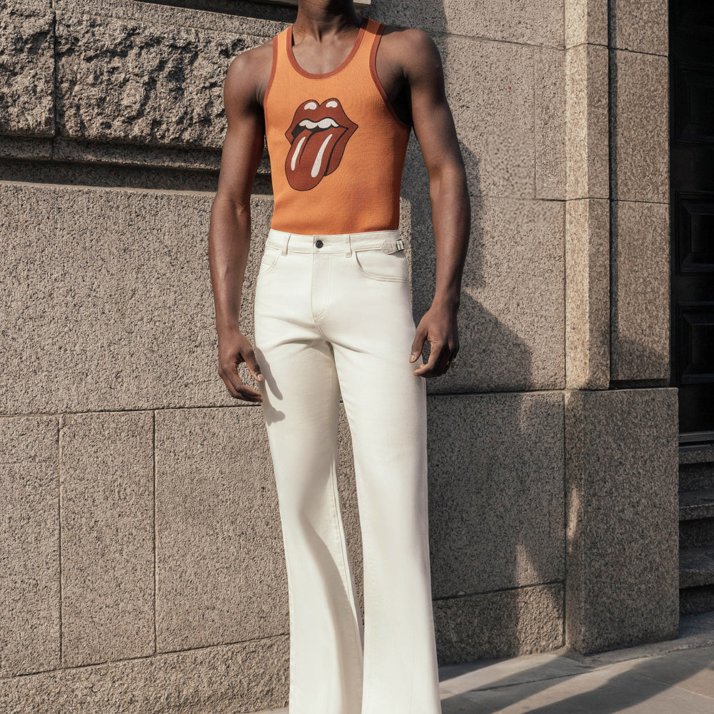 Off White High Waisted Denim Flare Side Buckle Jean & Phix