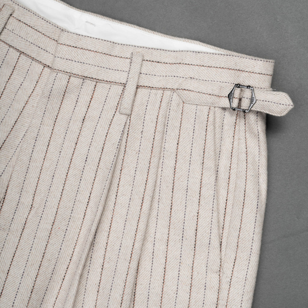 Ivory Pinstripe Herringbone High Waisted Side Buckle Flare Trousers & Phix
