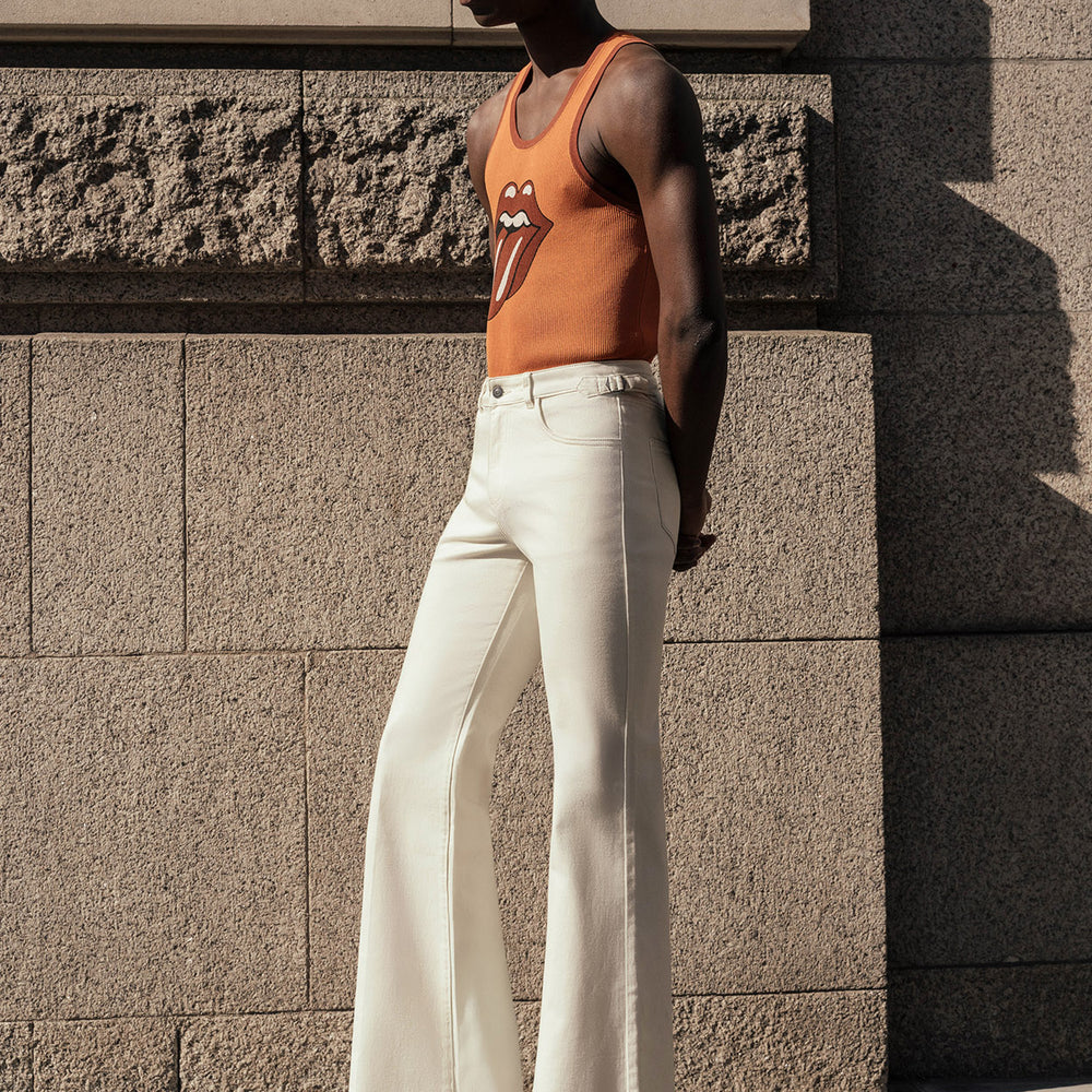 Off White High Waisted Denim Flare Side Buckle Jean & Phix