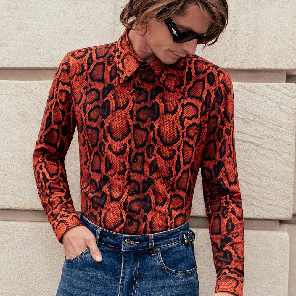 Phix X Rolling Stones Red Snake Print Effect Viscose Shirt & Phix