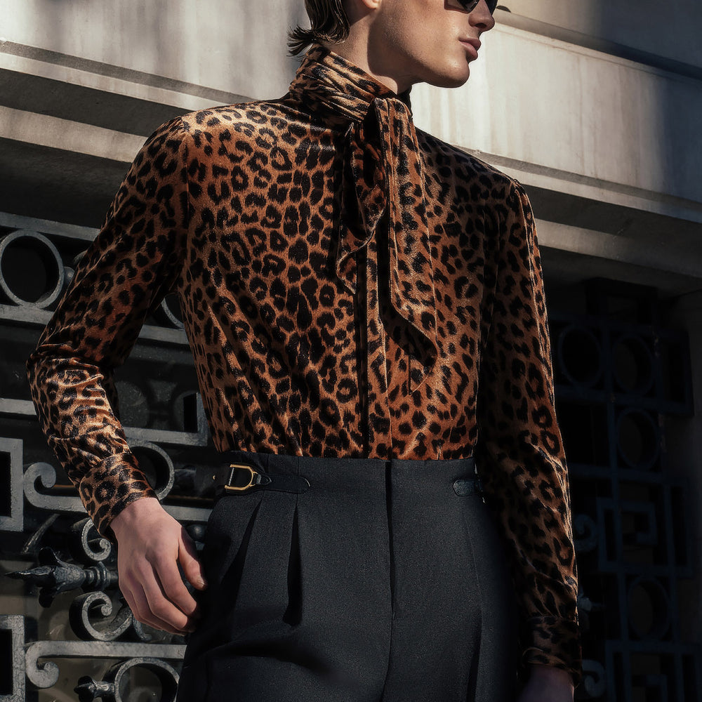 Rust Leopard Velvet Scarf Neck Shirt & Phix