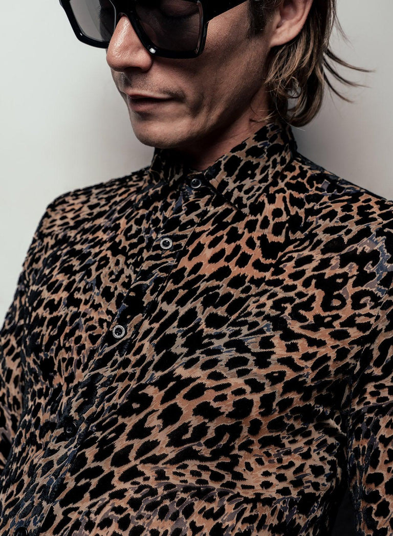Phix X Rolling Stones Semi Sheer Leopard Effect Velvet Shirt & Phix