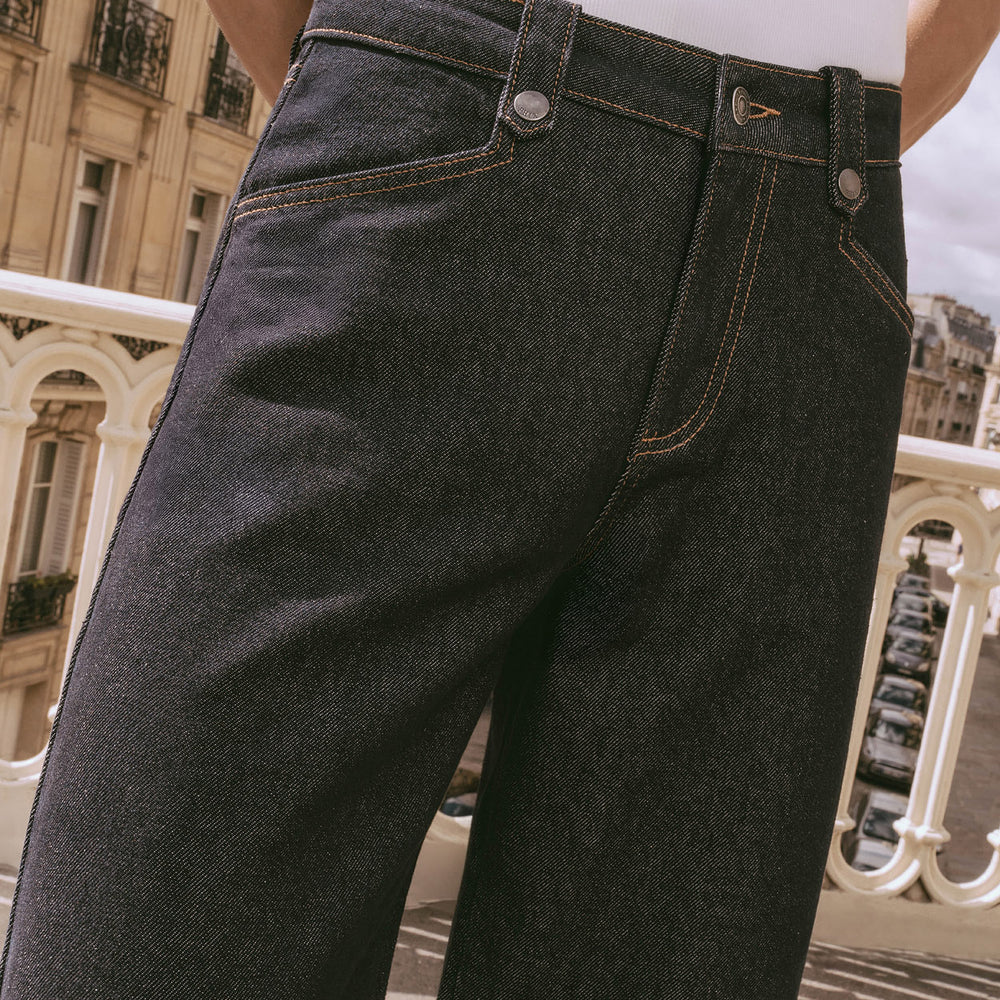 Raw Denim Pin Belt Flare Denim Jeans & Phix