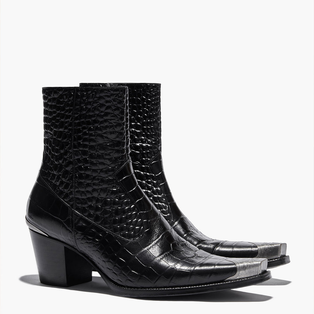 Black Western Croc Effect Metal Toe 60mm Boot & Phix