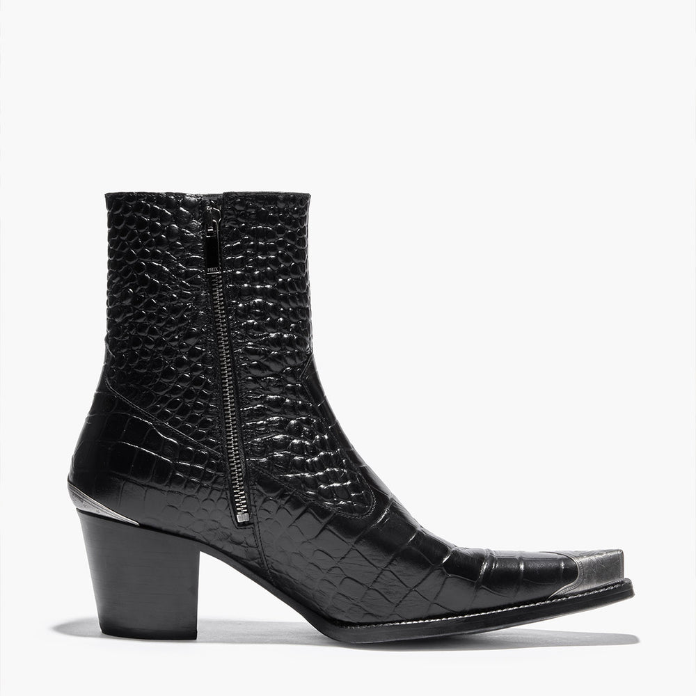 Black Western Croc Effect Metal Toe 60mm Boot & Phix