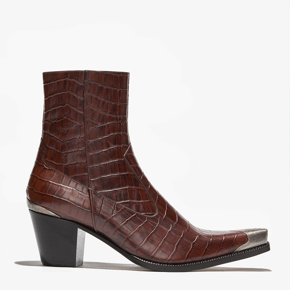 Brown Western Croc Effect Metal Toe 60mm Boot & Phix