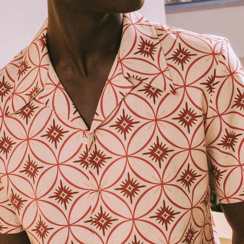Off White Linen Geometric Cuban Shirt & Phix