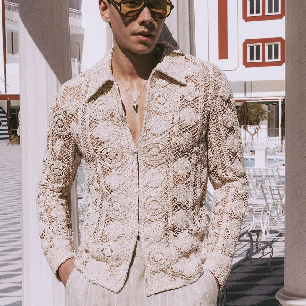 Off-White Long Sleeve Circular Crochet Shirt & Phix