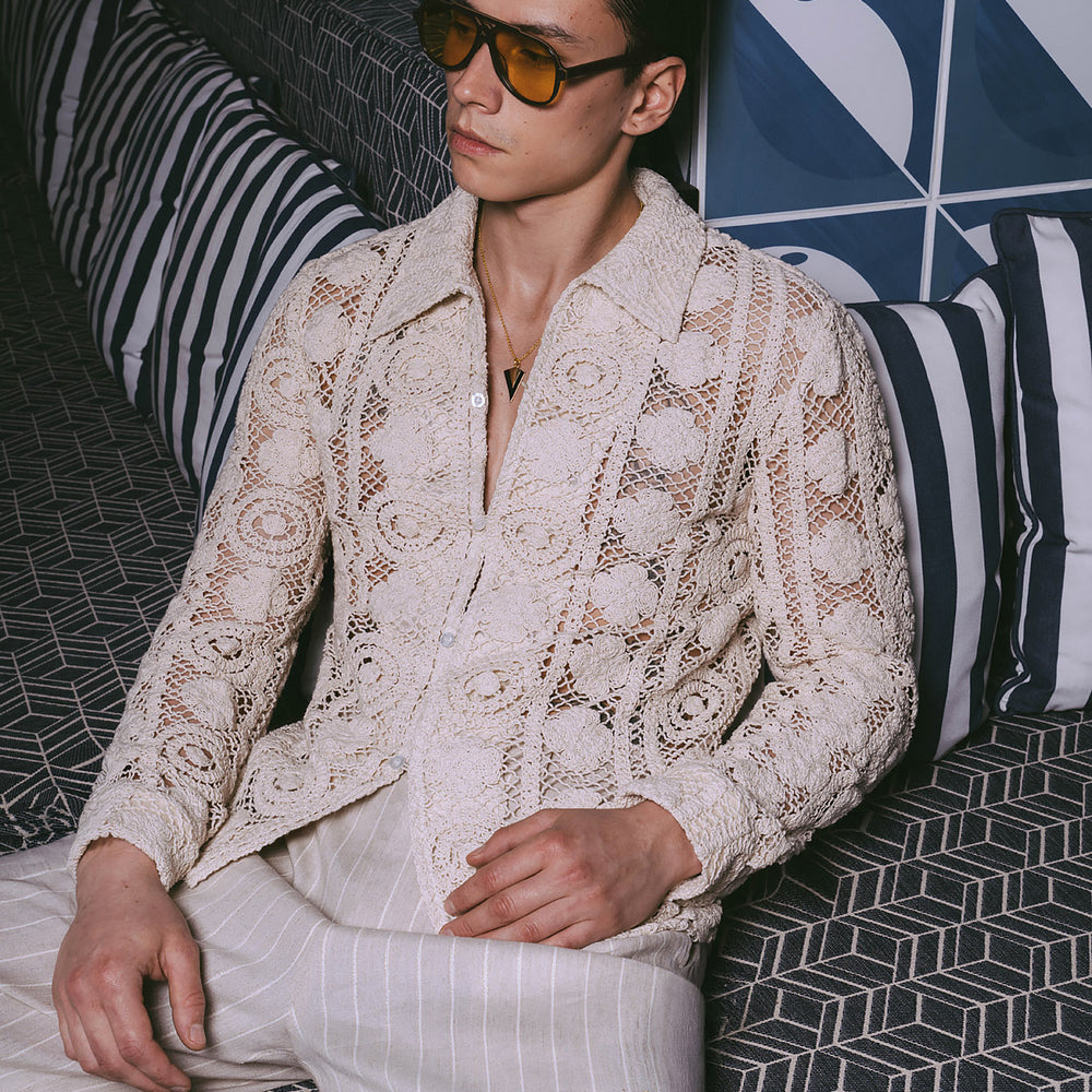 Off-White Long Sleeve Circular Crochet Shirt & Phix