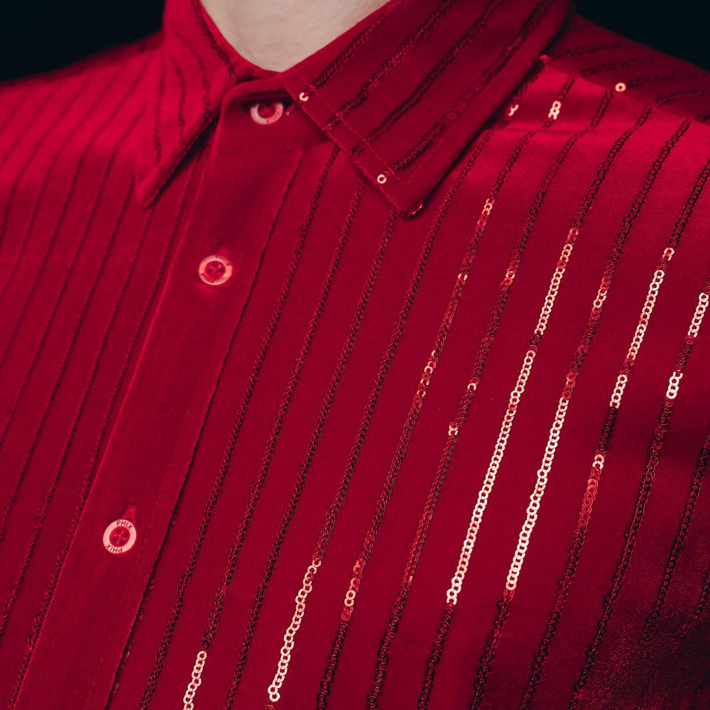 Red Velvet Sequin Pinstripe Shirt & Phix