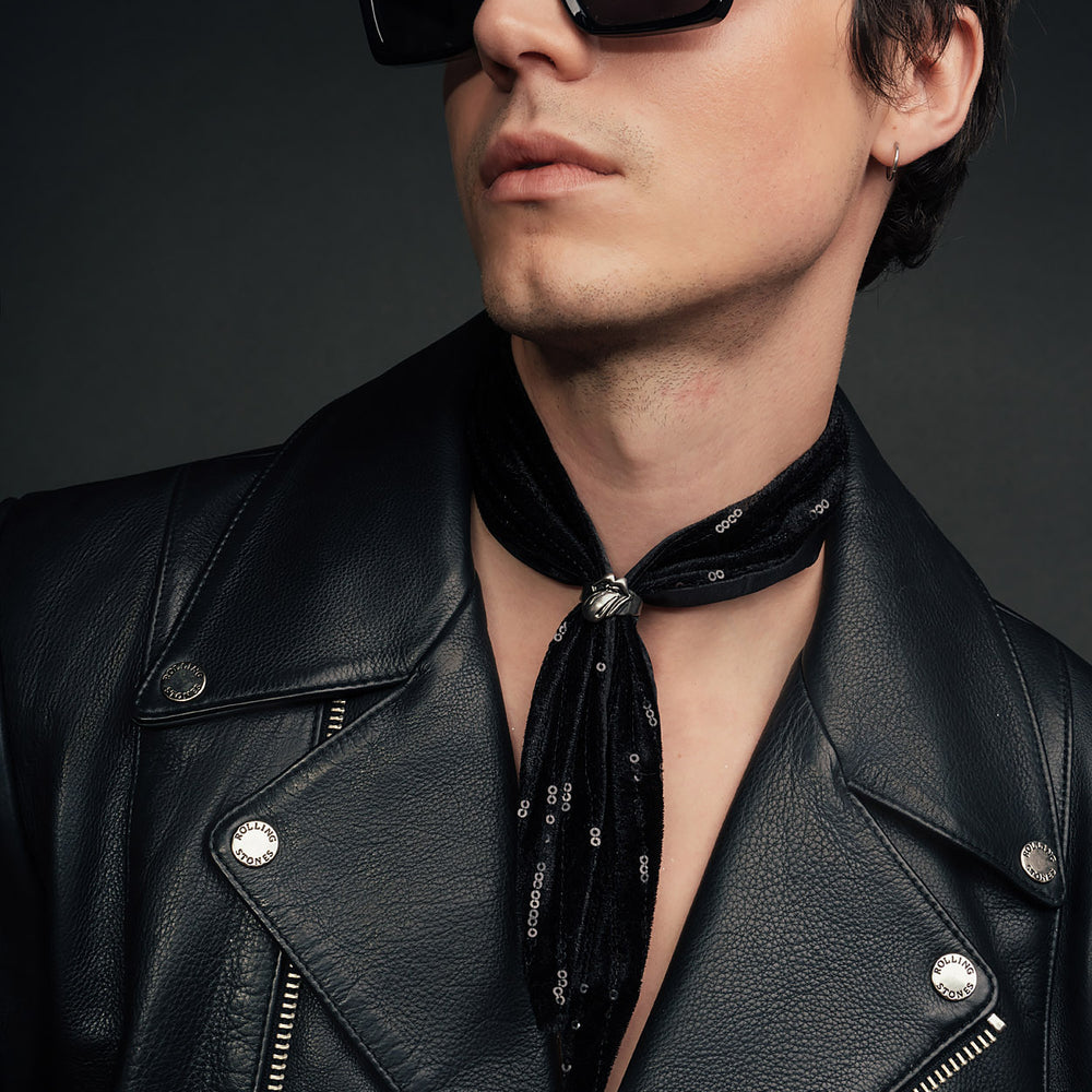 RS Black Velvet Sequin Pinstripe Neck Tie & Phix