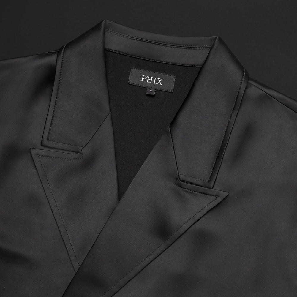 Black Satin Double Breasted Silver Button Shirt & Phix