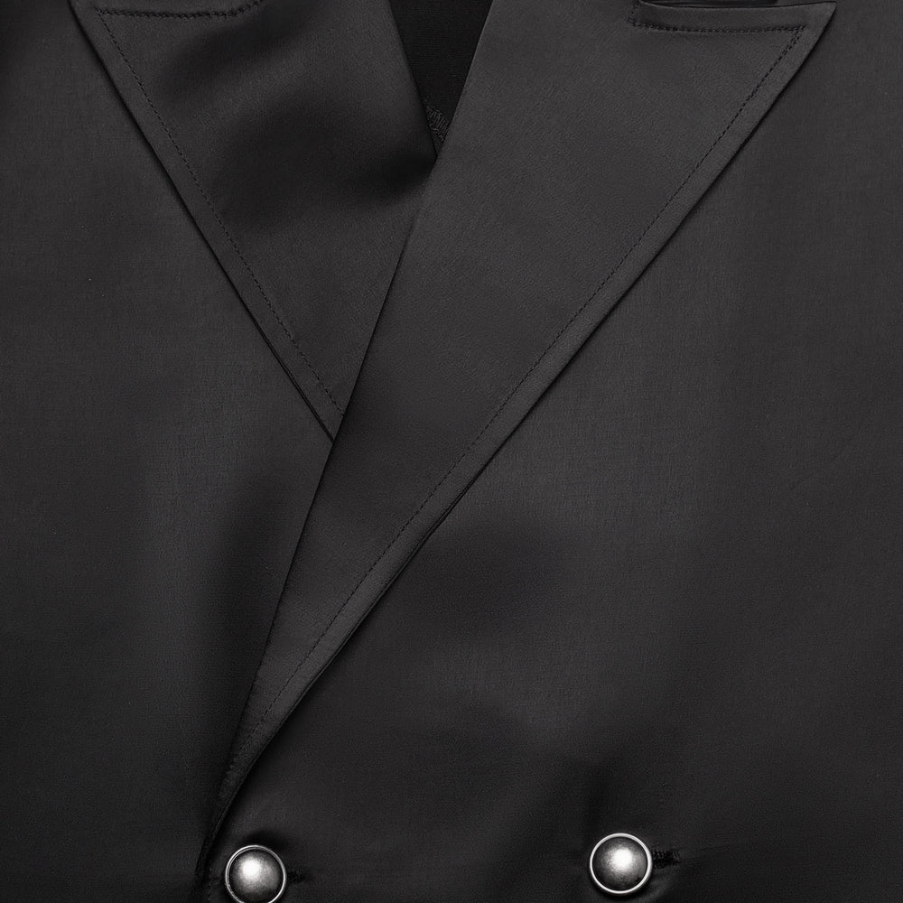Black Satin Double Breasted Silver Button Shirt & Phix
