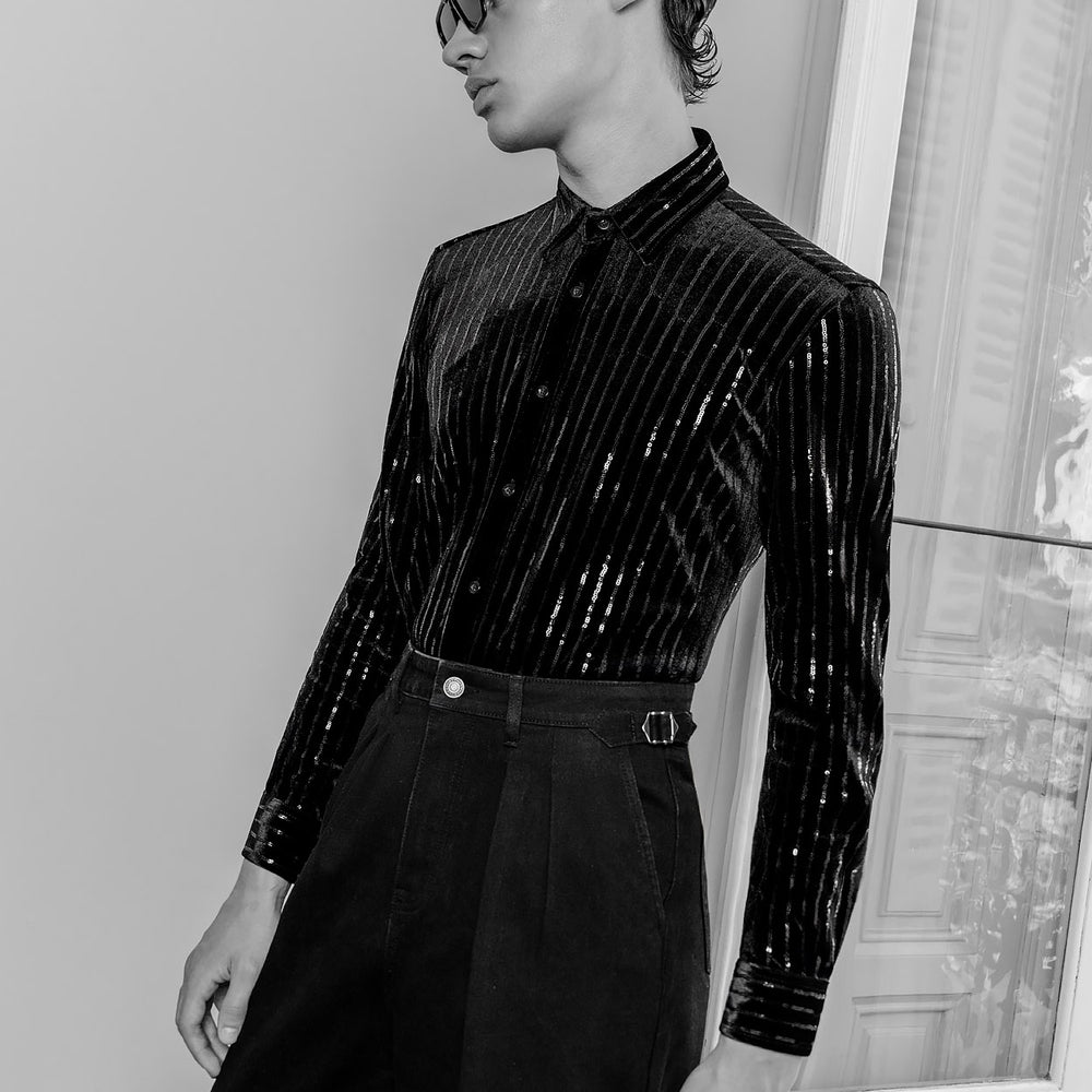 Black Denim Pleated Wide Leg Buckle Flare Jean & Phix