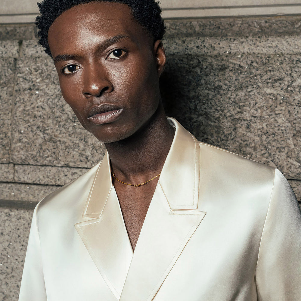 Pearl Satin Double Breasted Silver Button Shirt & Phix