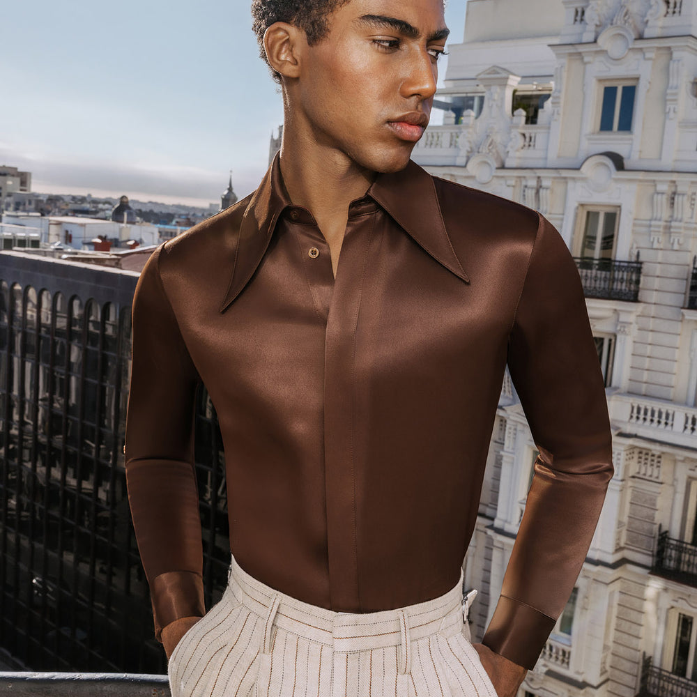 Brown Vintage Rust Viscose Dagger Collar Shirt & Phix