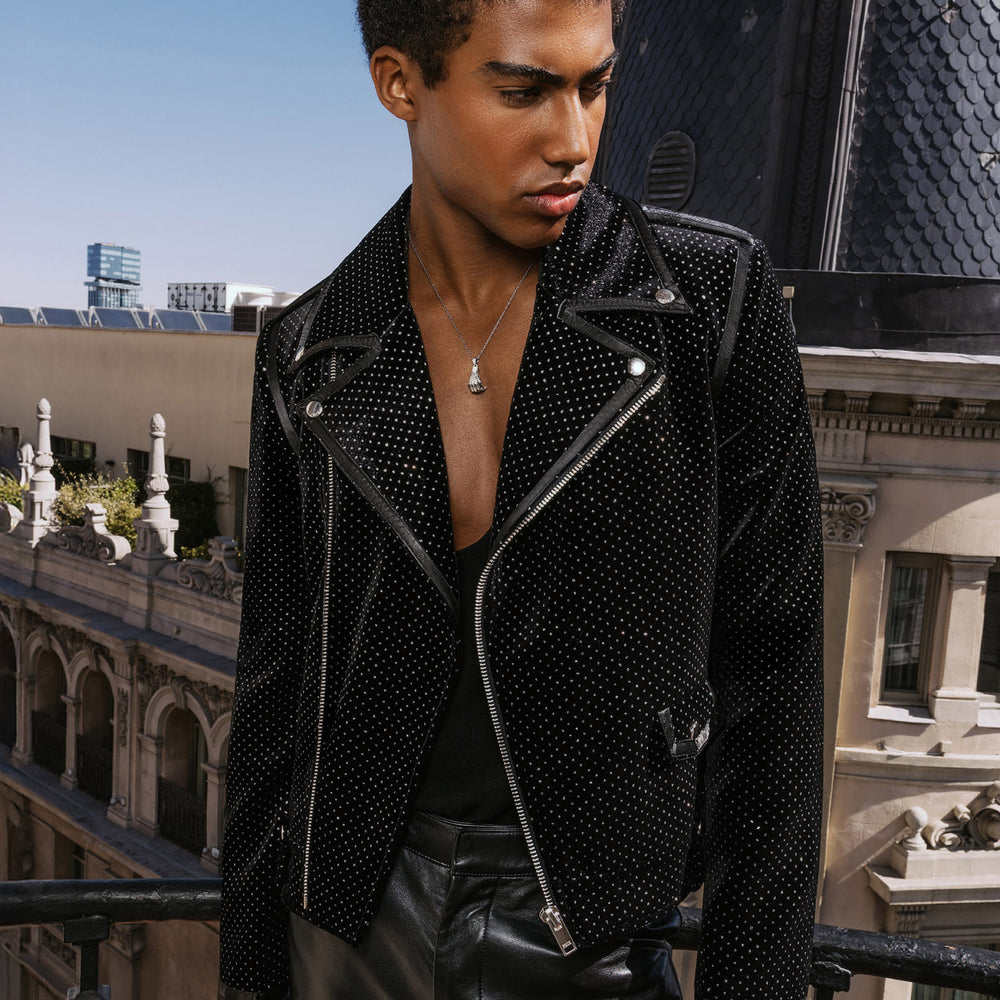 Black Velvet Silver Dot Biker Jacket & Phix