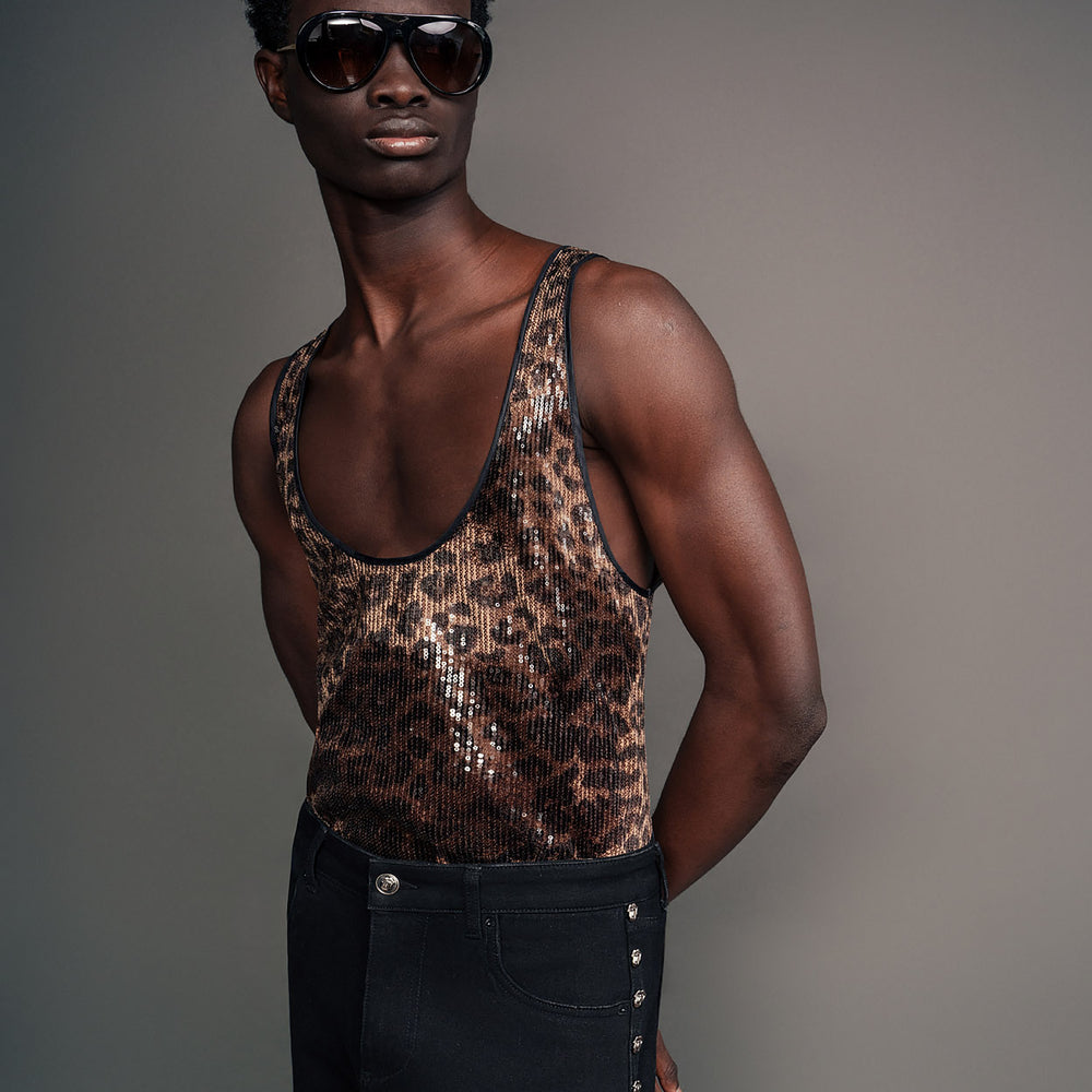 Leopard Sequin Scoop Vest & Phix