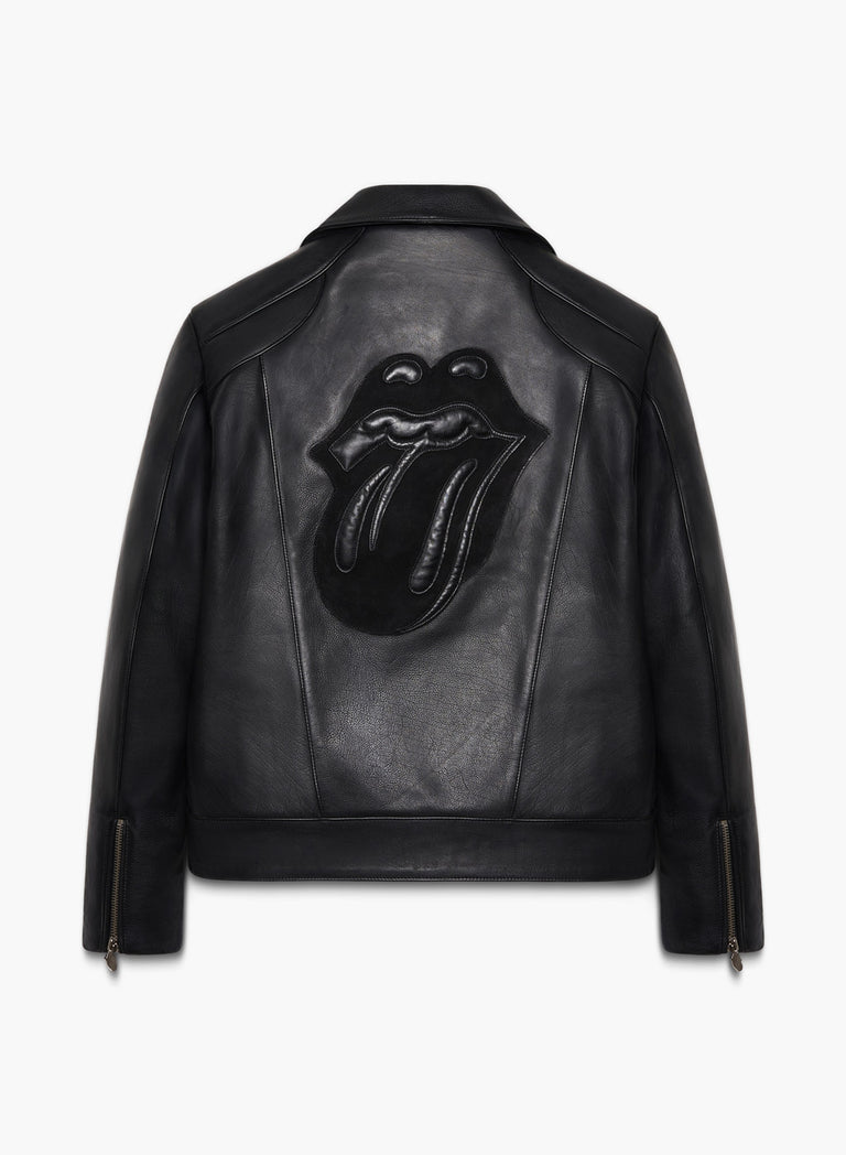 Phix X Rolling Stones Leather Lips Suede Patch Biker Jacket & Phix