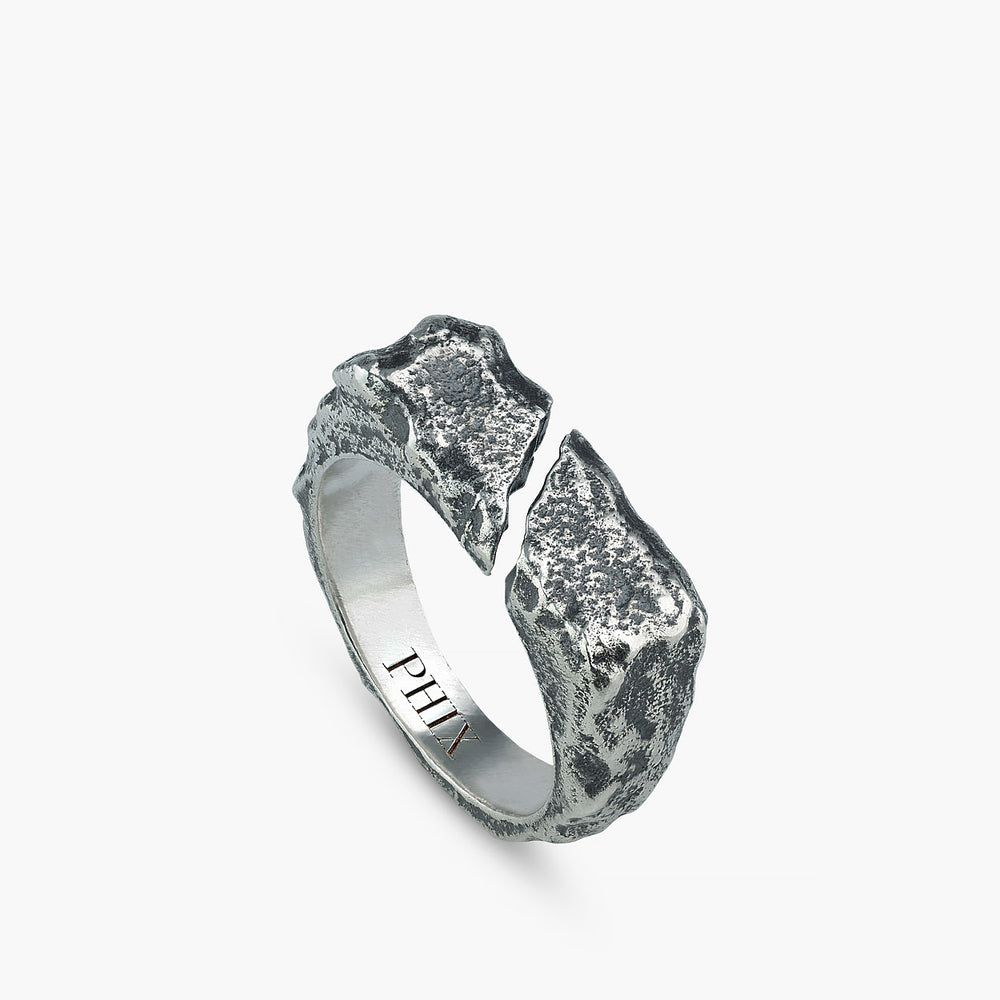 Silver Cracked Distressed Ring & Phix