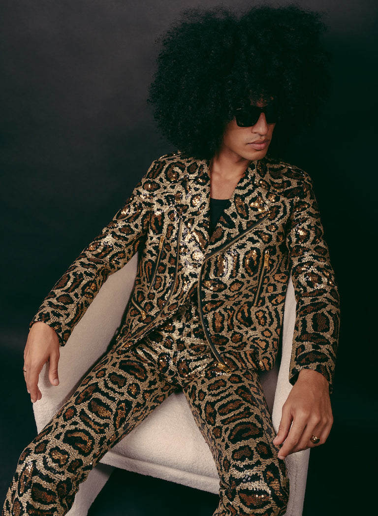 Leopard Sequin Biker Jacket & Phix