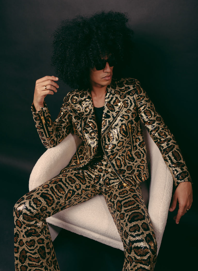 Leopard Sequin Biker Jacket & Phix
