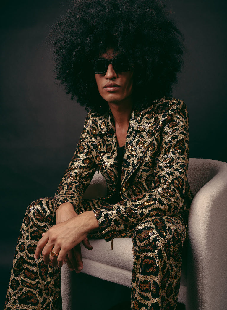 Leopard Sequin Biker Jacket & Phix